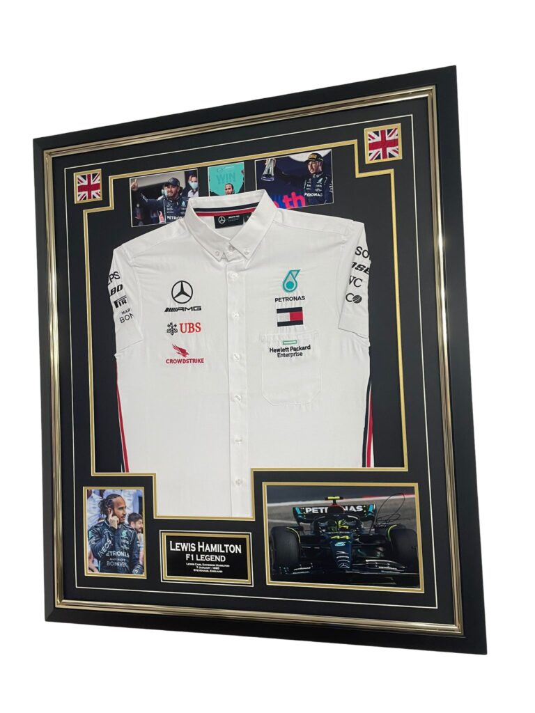 LEWIS HAMILTON Signed Photo an Shirt DISPLAY – Signed Memorabila Shop