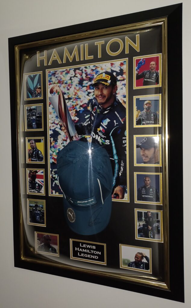 Framed LEWIS HAMILTON SIGNED CAP – Signed Memorabila Shop