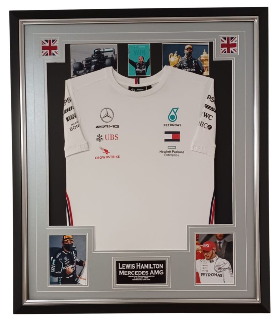 LEWIS HAMILTON SIGNED PHOTO WITH SHIRT – Signed Memorabila Shop