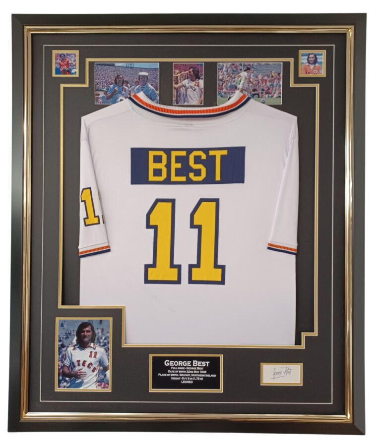 George Best Signed Display and LA AZTECS Shirt – Signed Memorabila Shop